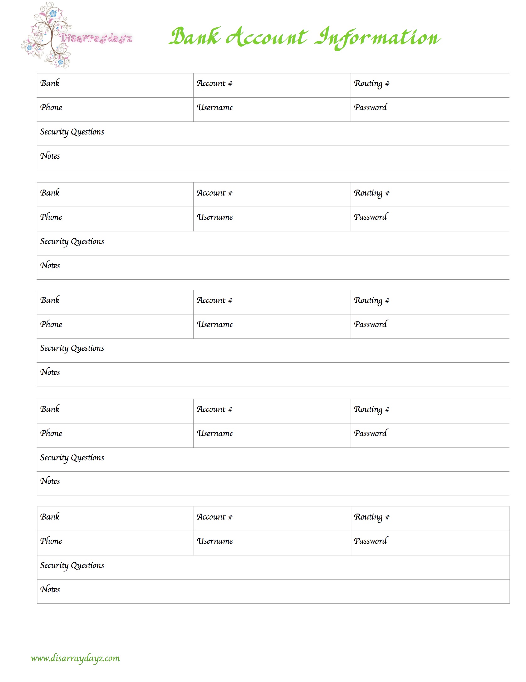 Bank Account Info – disarraydayz