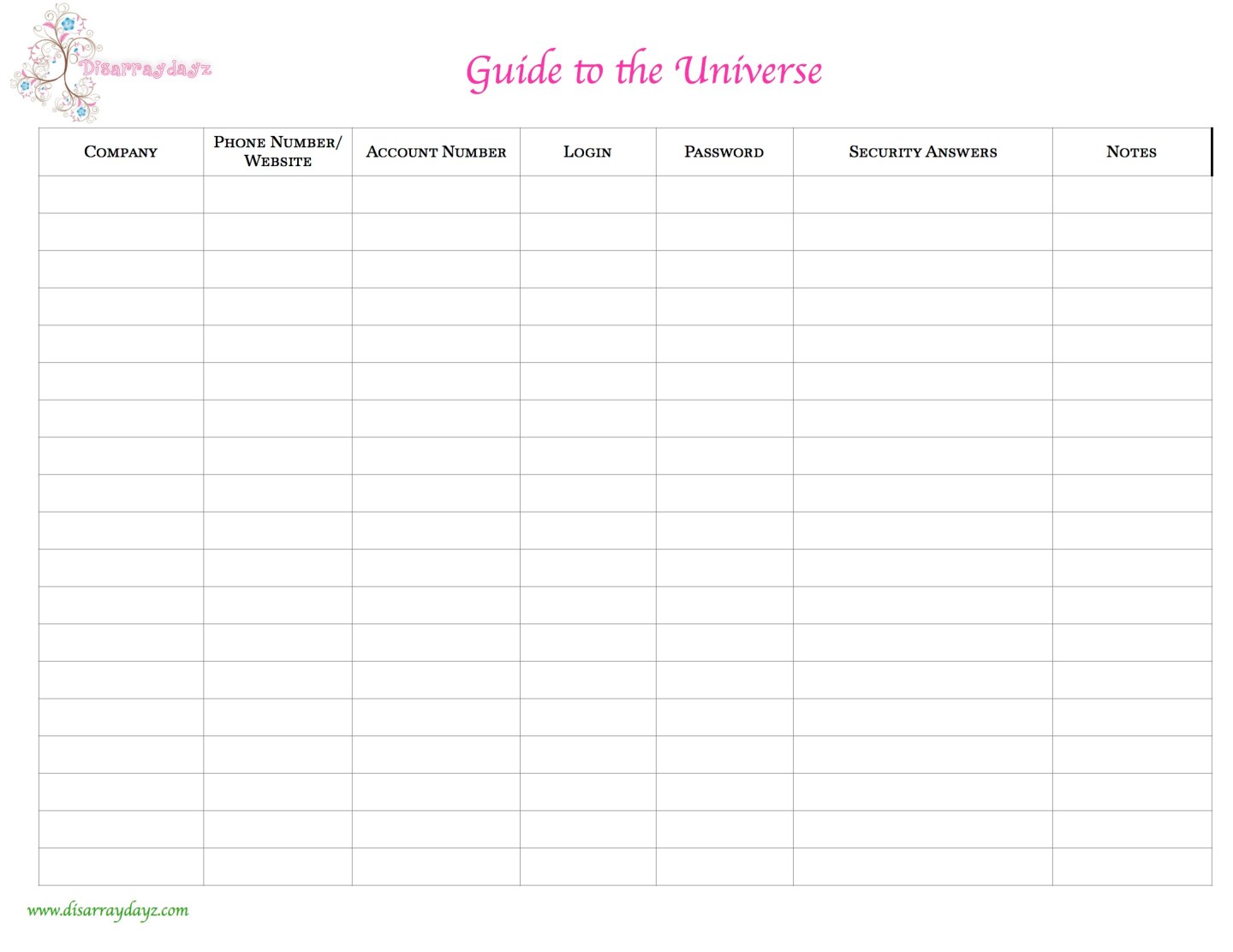 Log In Cheat Sheet – disarraydayz